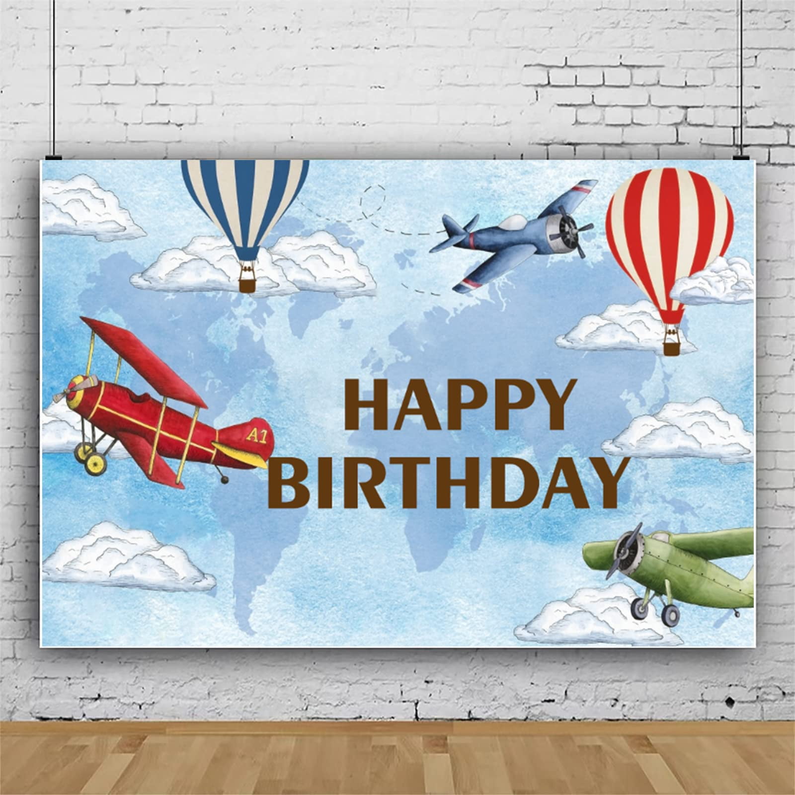 Airplane Happy Birthday Backdrop Banner, Travel Adventure Theme ...