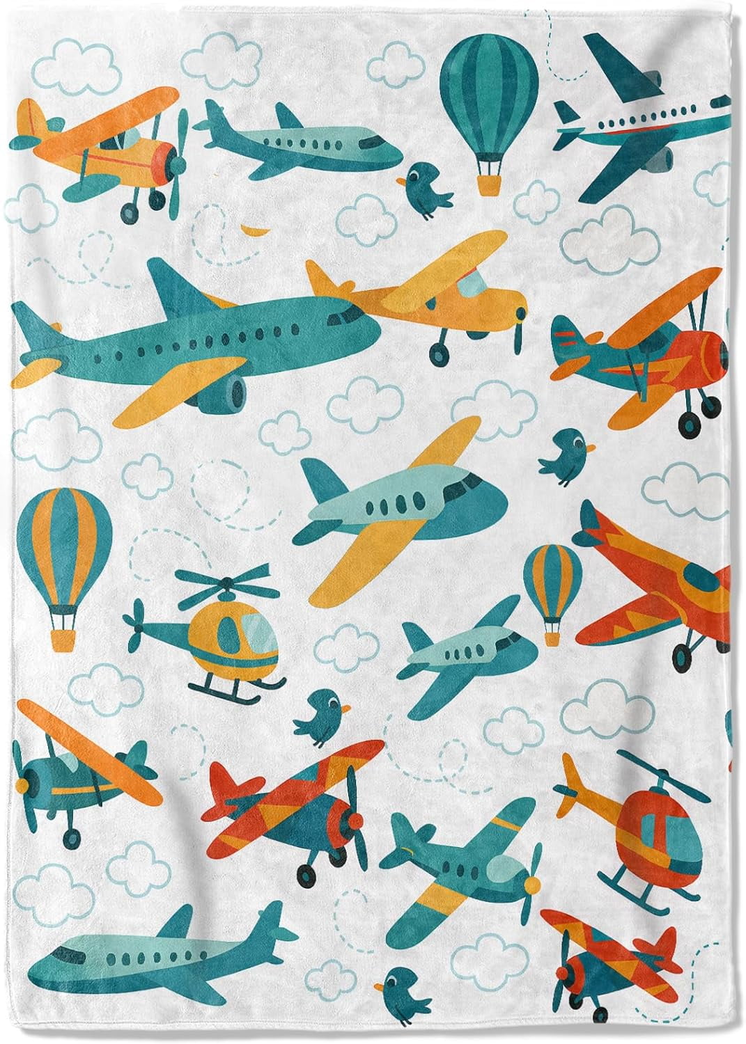 Airplane and Helicopter Flannel Blanket,60x50in,Colorful Aircraft ...