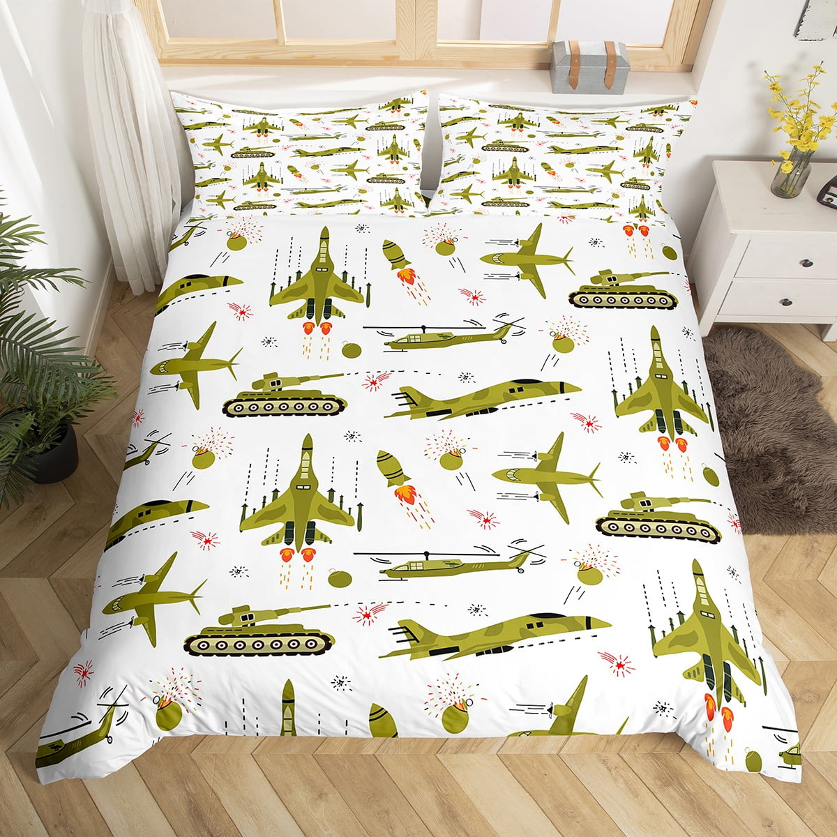 Airplane King Bedding Sets,Cars Tank Helicopter Aircraft Military ...