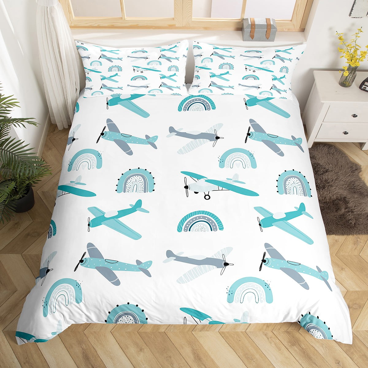 Airplane King Bedding Sets,Cartoon Aircraft Vehicles Comforter Cover ...
