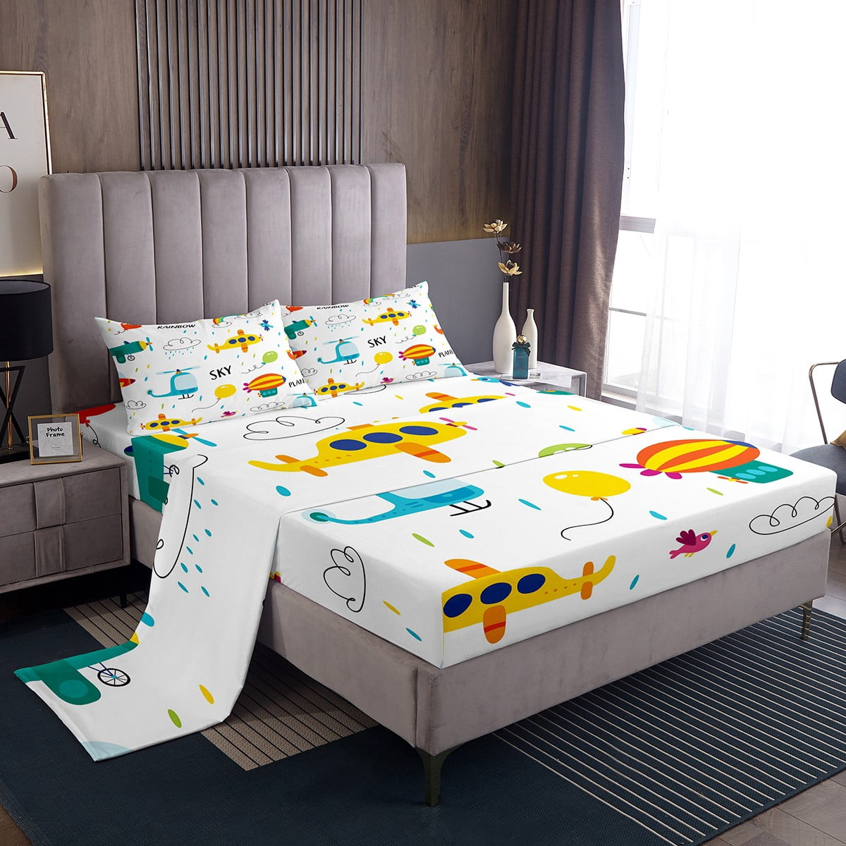 Airplane King Sheet Set for Boys,Aircraft Plane Sheets Cute Rainbow ...