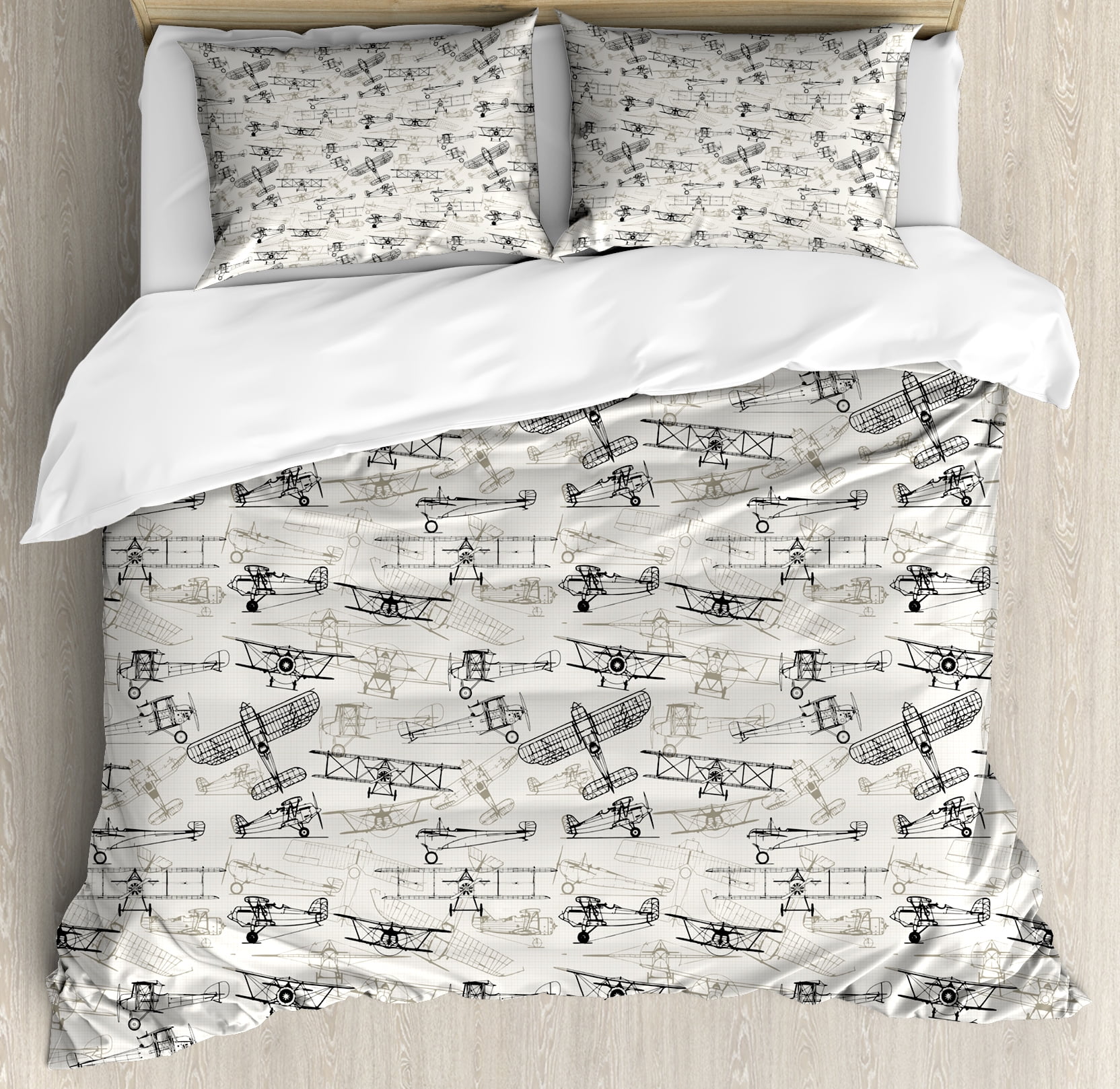 Airplane King Size Duvet Cover Set, Old Fashioned Military Air Force ...