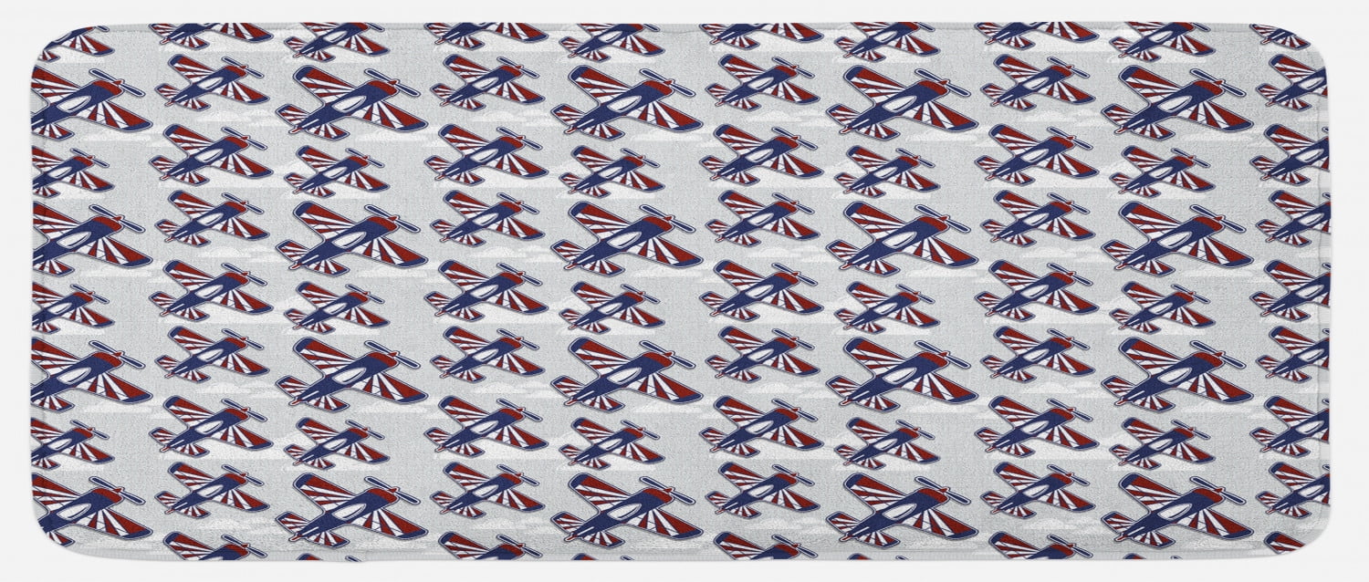 Airplane Kitchen Mat, Aviation Theme Pattern with Airships in Classical ...