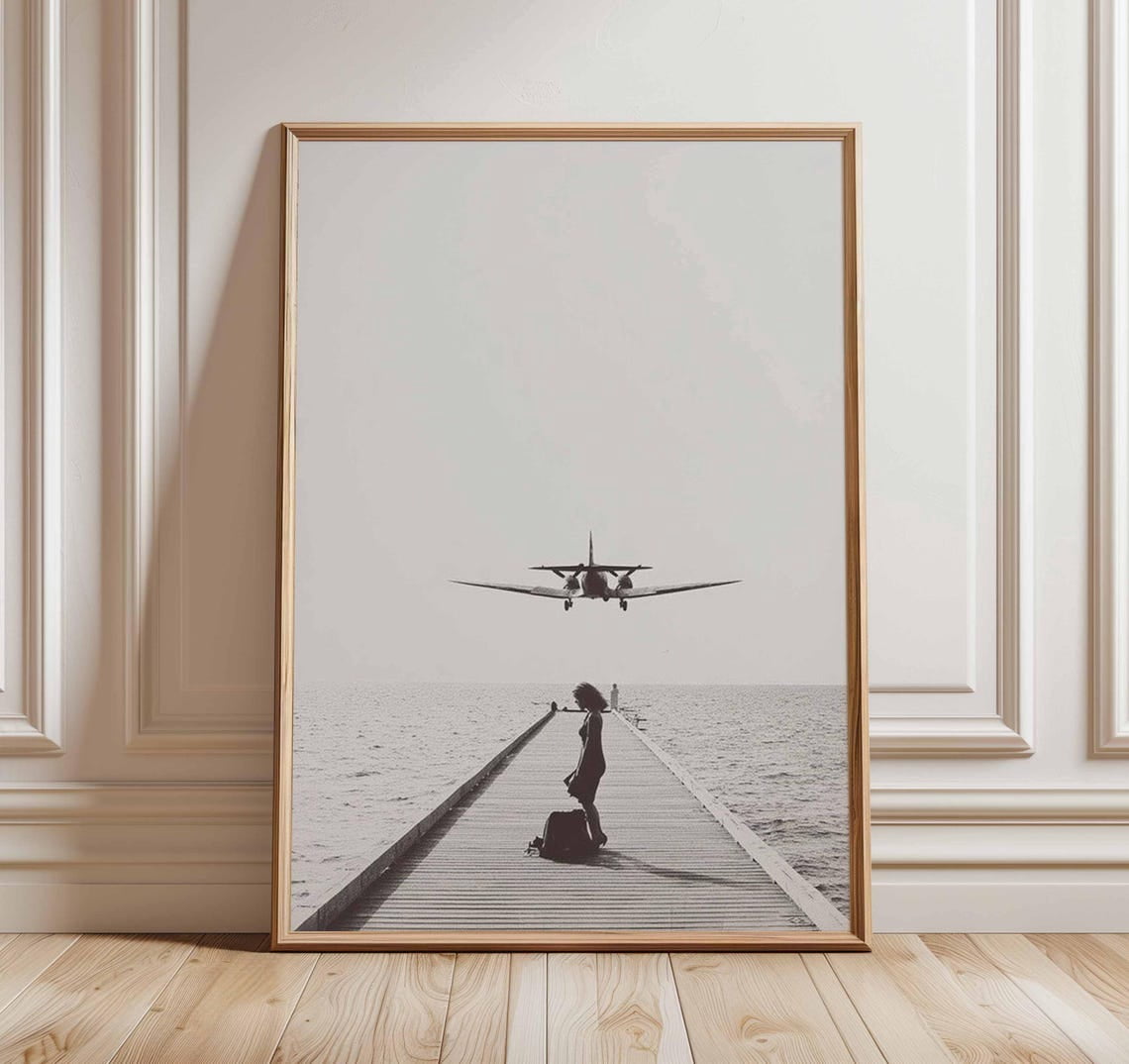 Airplane Landing Poster Aviation Wall Art Black White Aircraft Decor ...