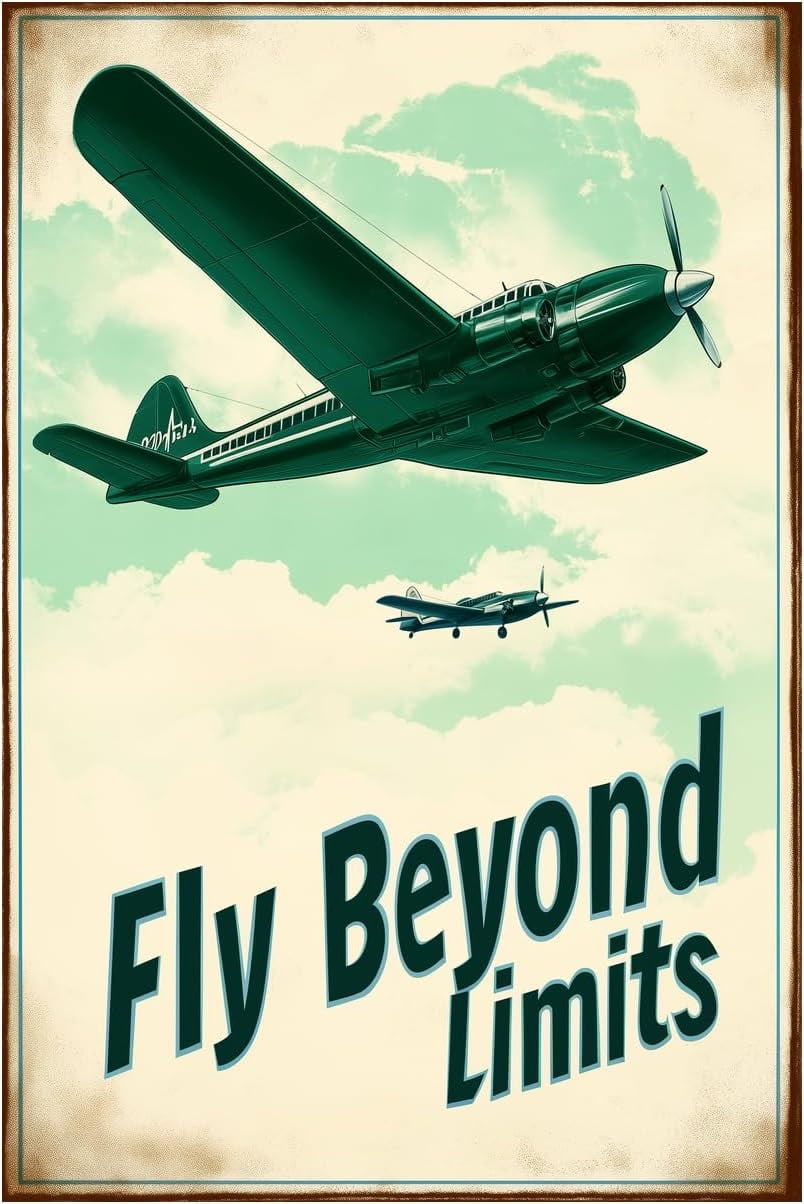 Airplane-Lover Metal-Sign Wall-Art Décor-Poster, Fly Beyond Limits, for Home Office Kids' Room ...