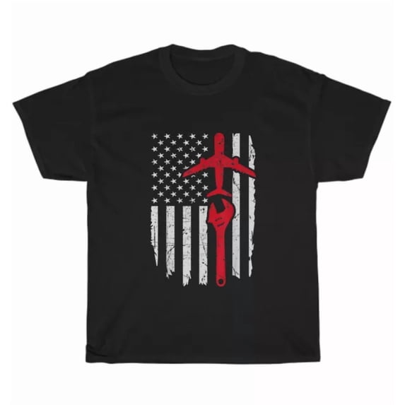 Airplane Mechanic Aviation Technician American Usa Flag Pilot T-Shirt ...