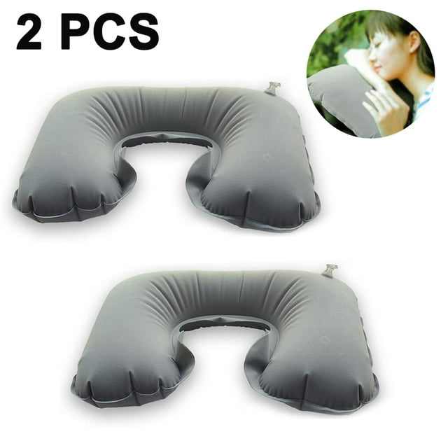 Airplane Neck Support Pillow 2 Pack U-Shaped Portable Inflatable Travel ...