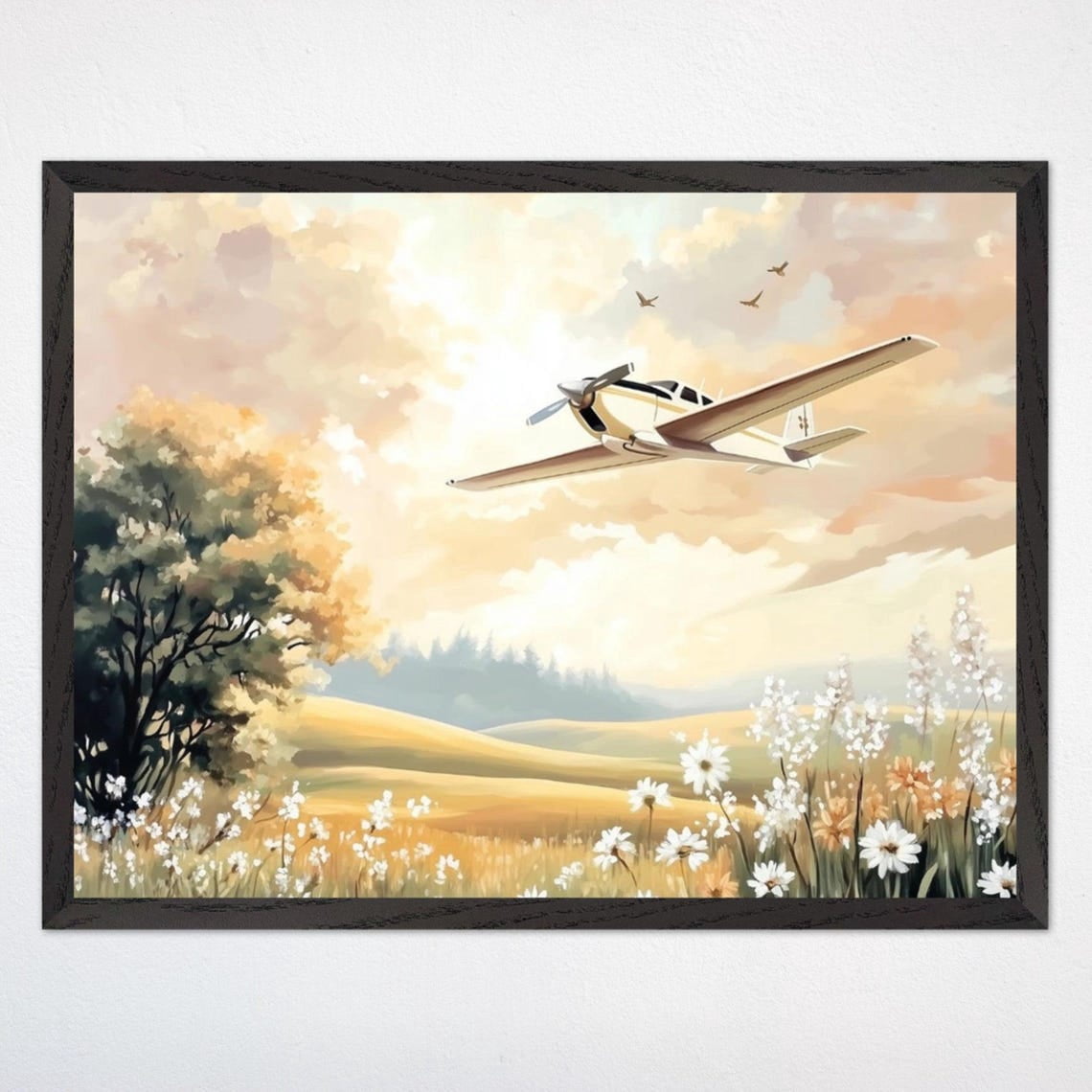 Airplane Nursery Wall Art, Wildflower Field, Vintage Aircraft Framed ...