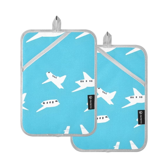 Airplane Pattern Pot Holder Set 2 Piece Non-Slip Oven Hot Pads Heat ...