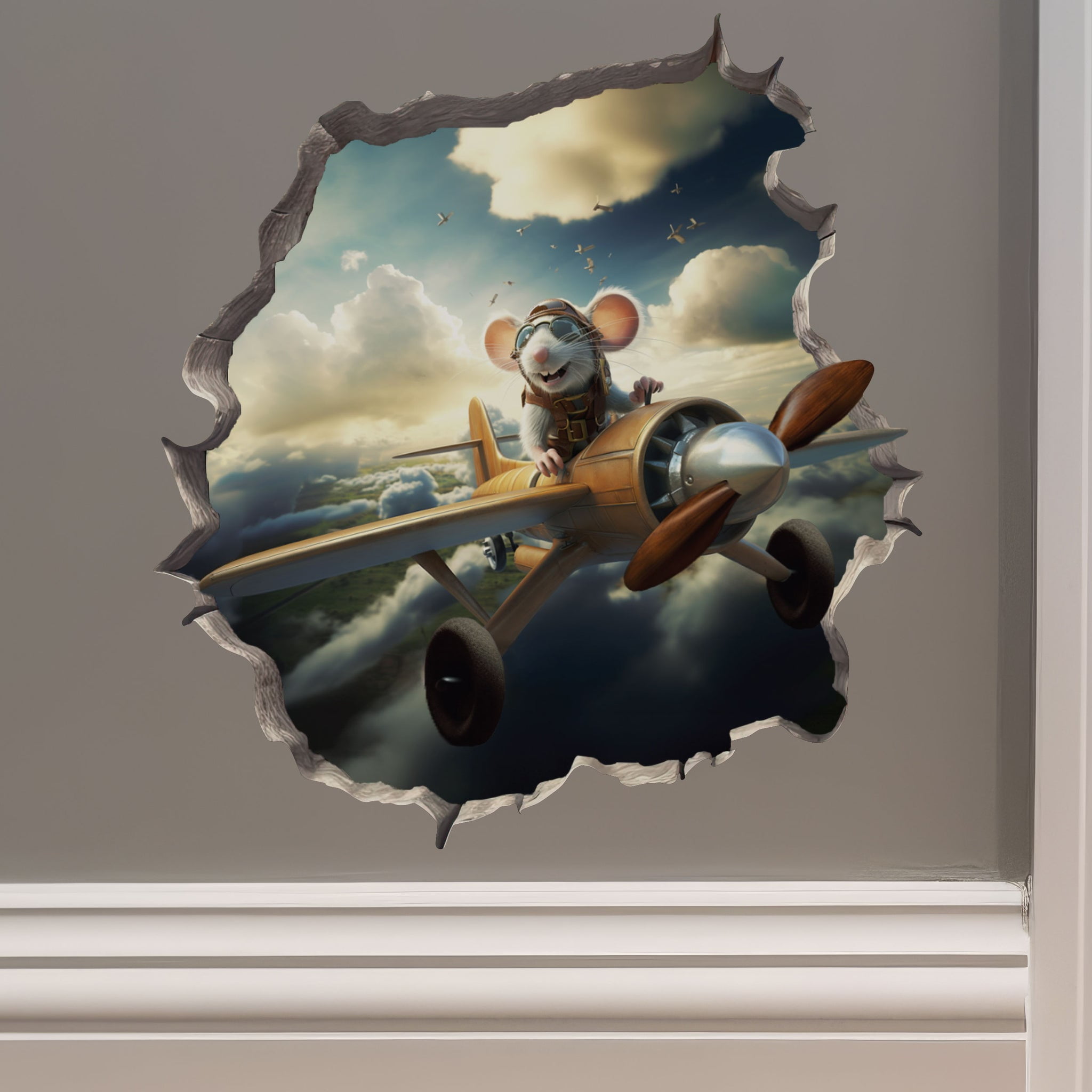 Airplane Pilot Mouse in a Flying from a Mouse Hole Decal - Mouse Hole ...