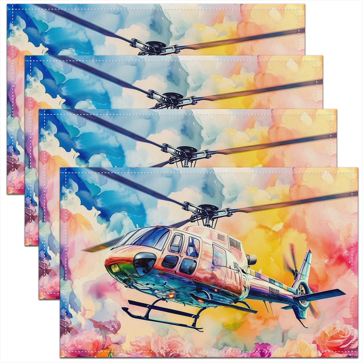 Airplane Placemats for Dining Table Set of 4, Watercolor Floral Place ...