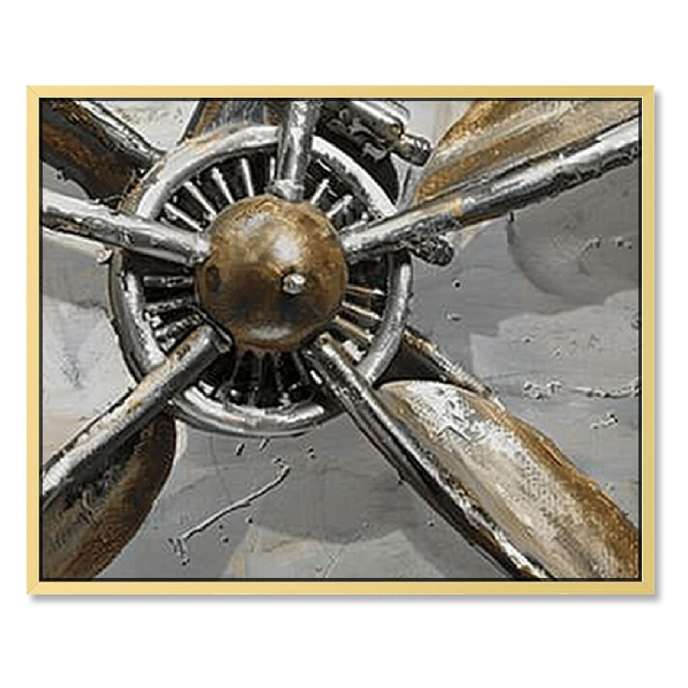Airplane Propeller Canvas print Aircraft Engine Painting Grey and Gold ...