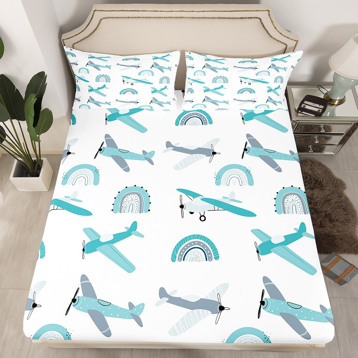 Airplane Queen Bed Sheets for Boys,Cartoon Aircraft Vehicles Bedding ...