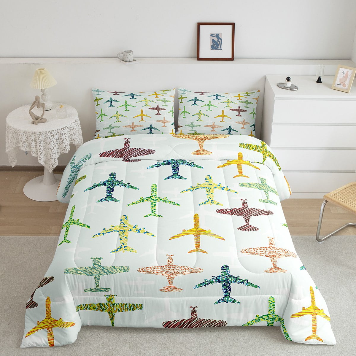 Airplane Queen Size Bedding for Kids Teens Girls,Abstract Aircraft ...
