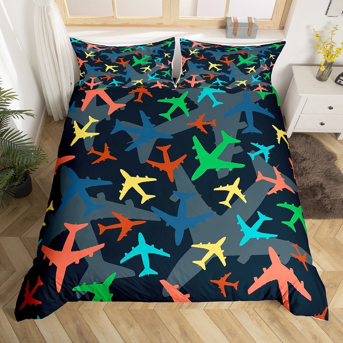 Airplane Queen Size Bedding Set Boys Kids Colorful Airplanes Print ...