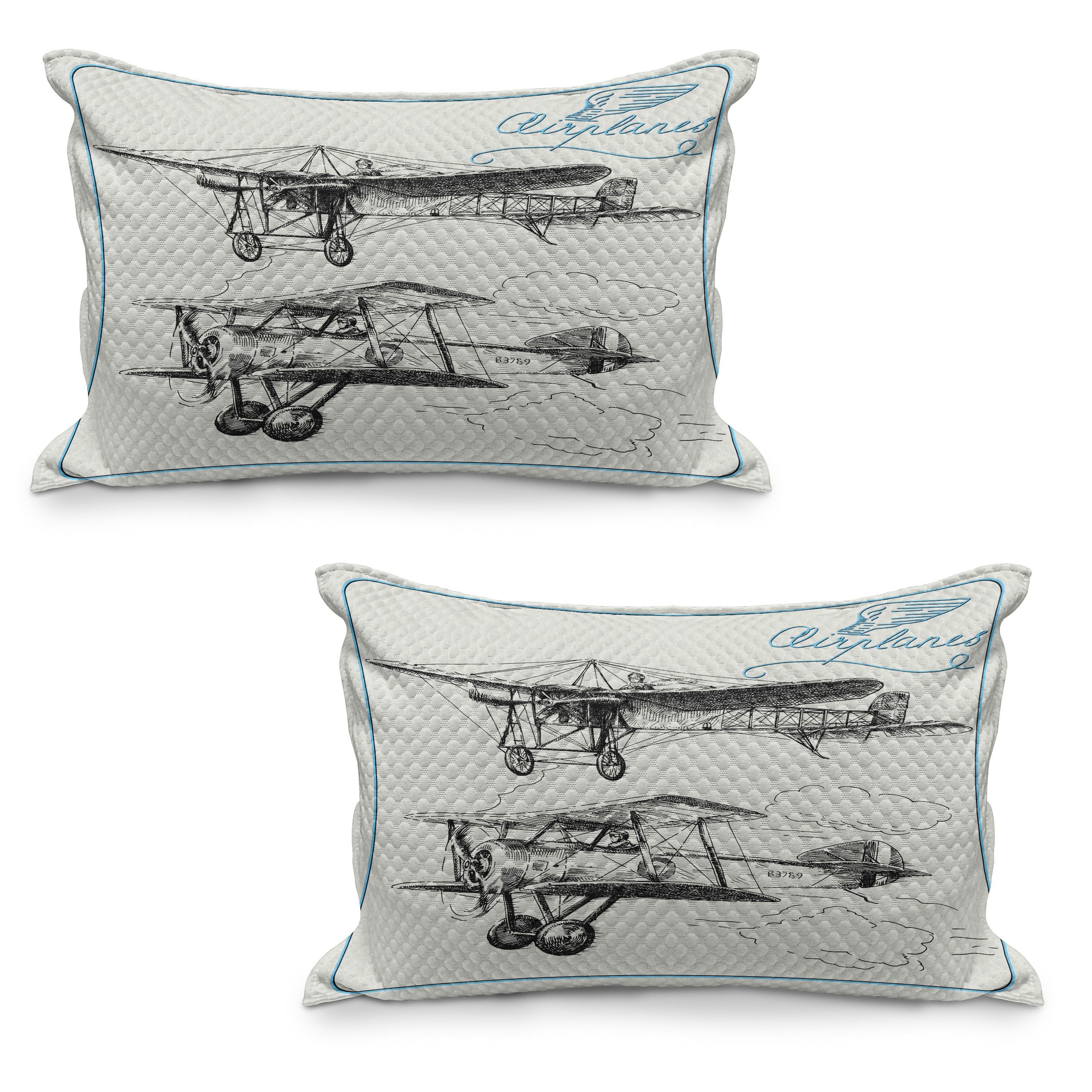 Airplane Quilted Pillowcover Set of 2, Classic Nostalgic Planes ...