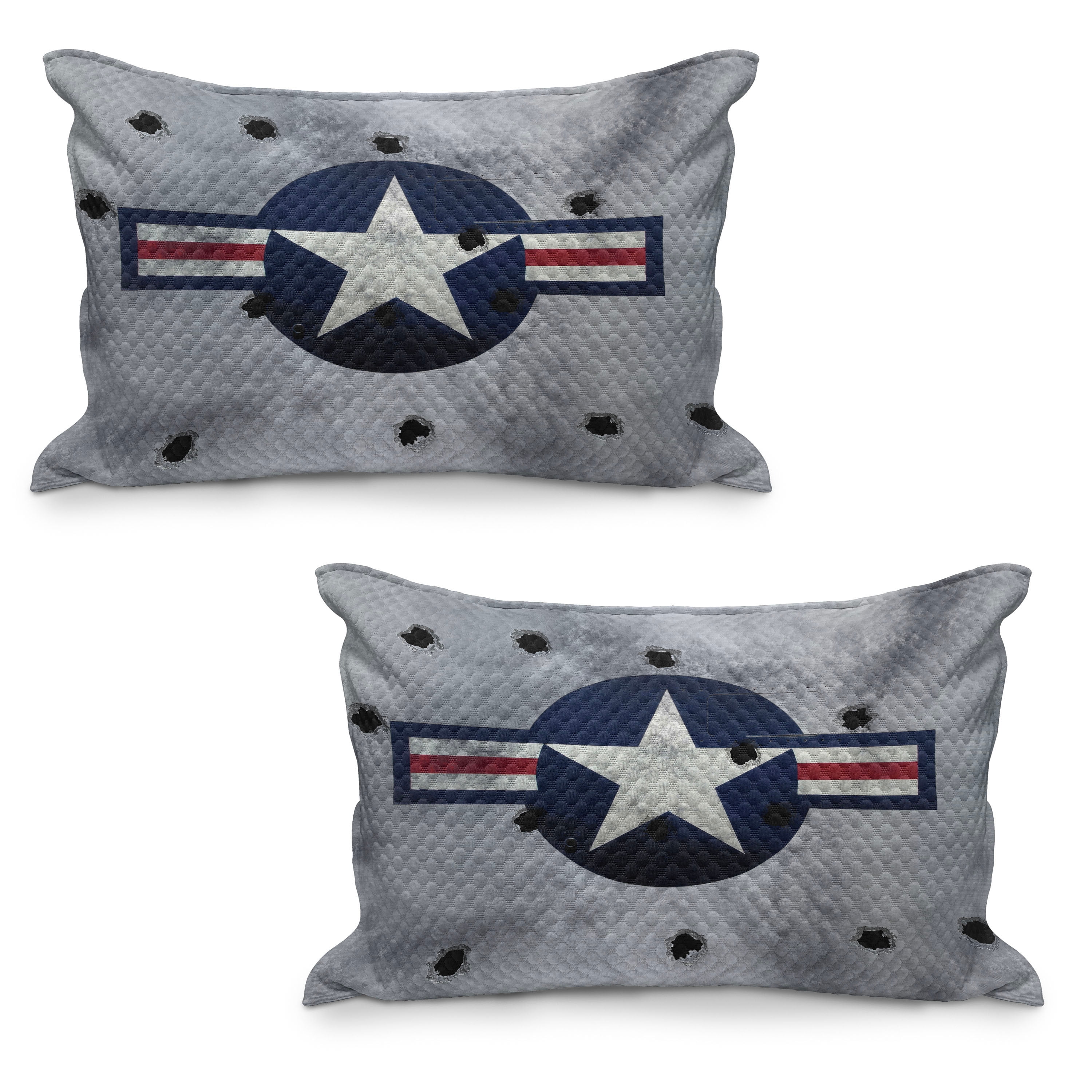 Airplane Quilted Pillowcover Set of 2, Star on Round Circle with ...
