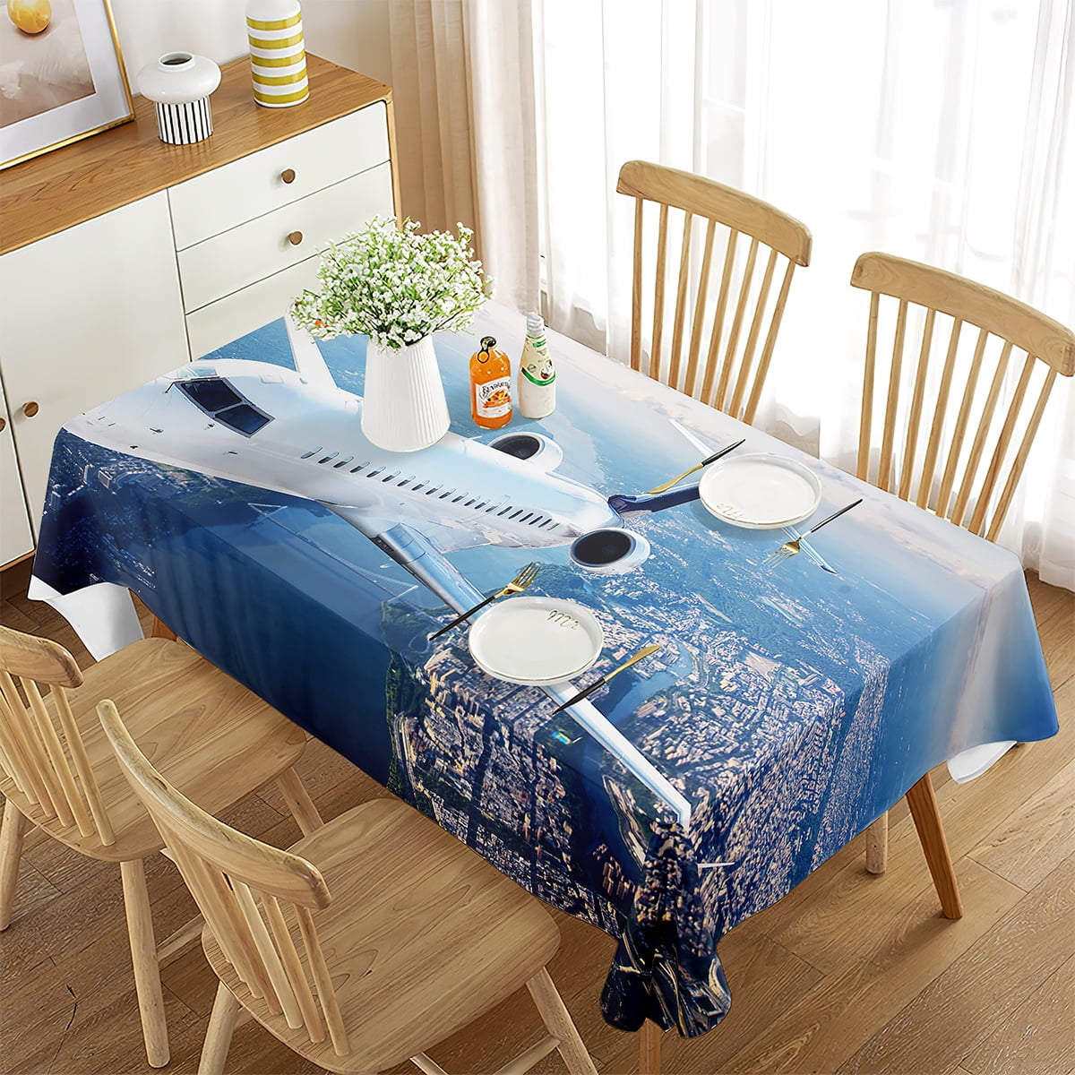 Airplane Rectangle Tablecloth Sky Natural Landscape To r for Kitchen ...