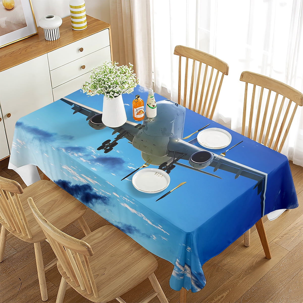 Airplane Rectangle Tablecloth Sky Natural Landscape To r for Kitchen ...
