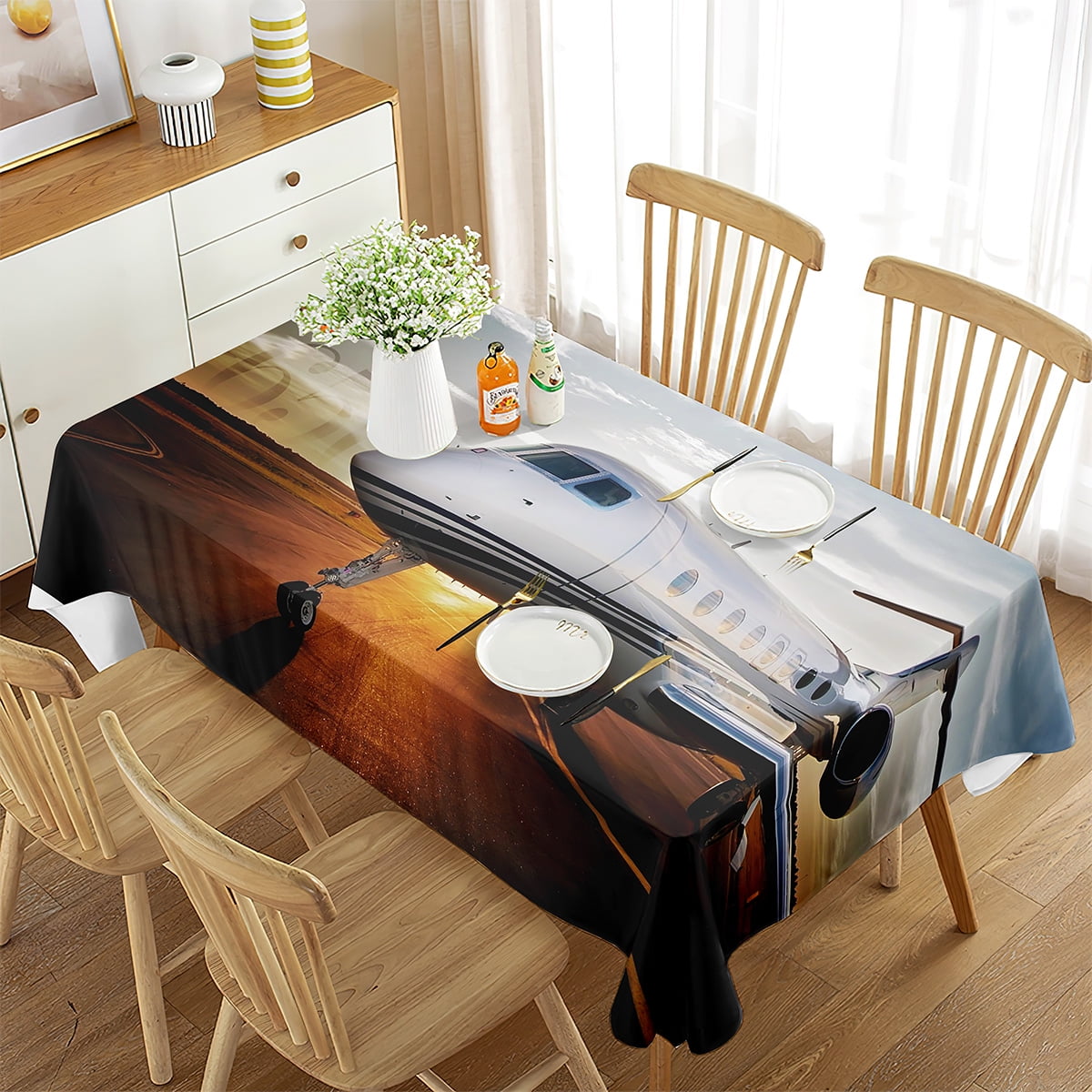 Airplane Rectangle Tablecloth Sky Natural Landscape To r for Kitchen ...