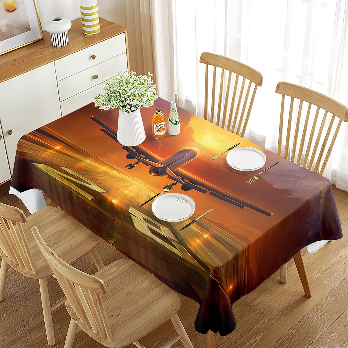 Airplane Rectangle Tablecloth Sky Natural Landscape To r for Kitchen ...