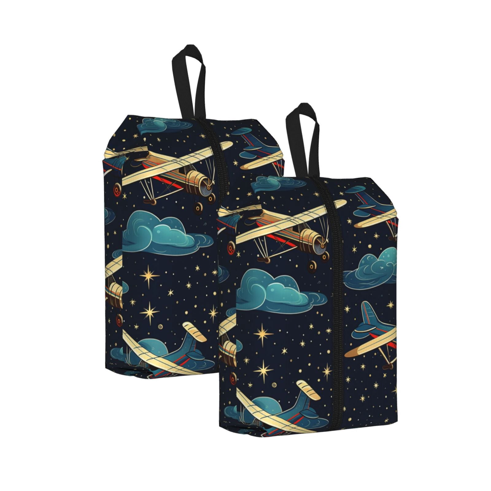Airplane Retro Old Fashioned Stars 2PCS Portable Travel Shoe Organizer ...