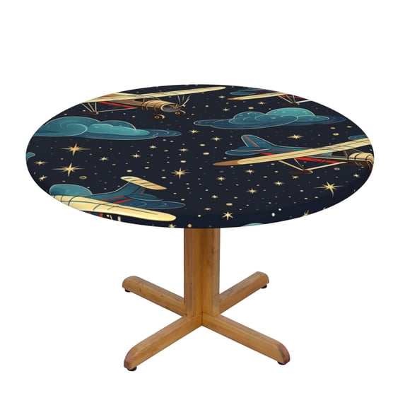 Airplane Retro Old Fashioned Stars Fitted Round Tablecloth 140cm with ...
