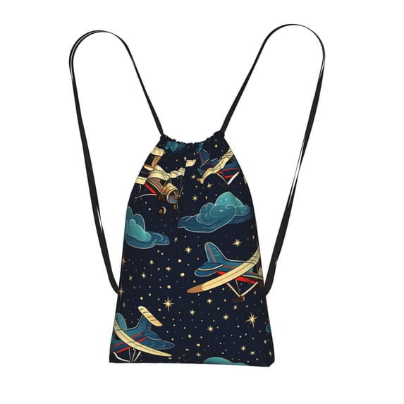 Airplane Retro Old Fashioned Stars Packable Drawstring Backpack ...