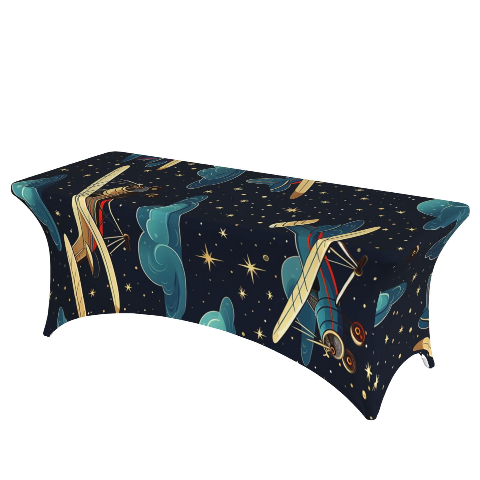 Airplane Retro Old Fashioned Stars Stretch Rectangular Table Cover 6FT ...