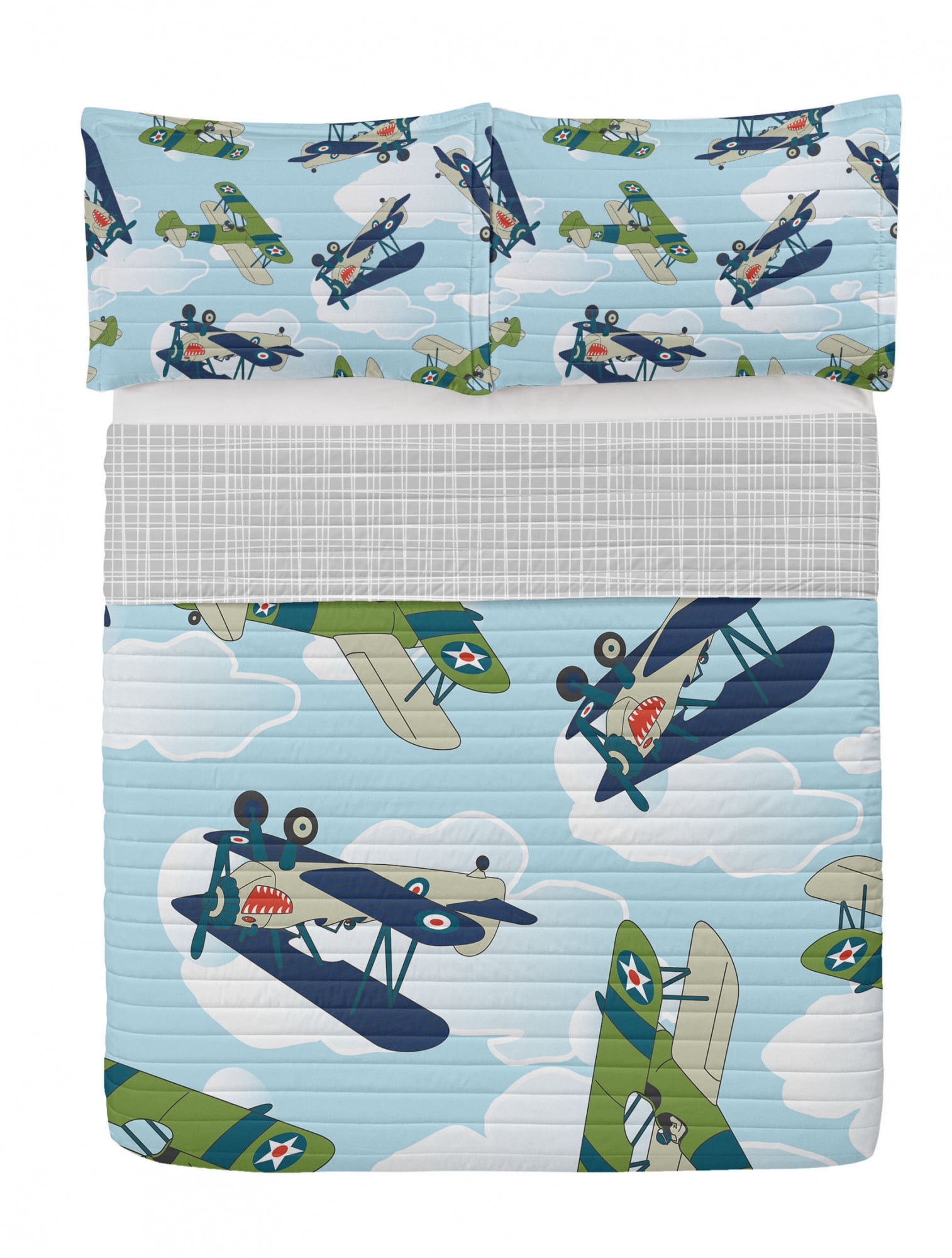 Airplane Reversible Bedspread Set, Vintage Allied Plane Flying Pattern ...