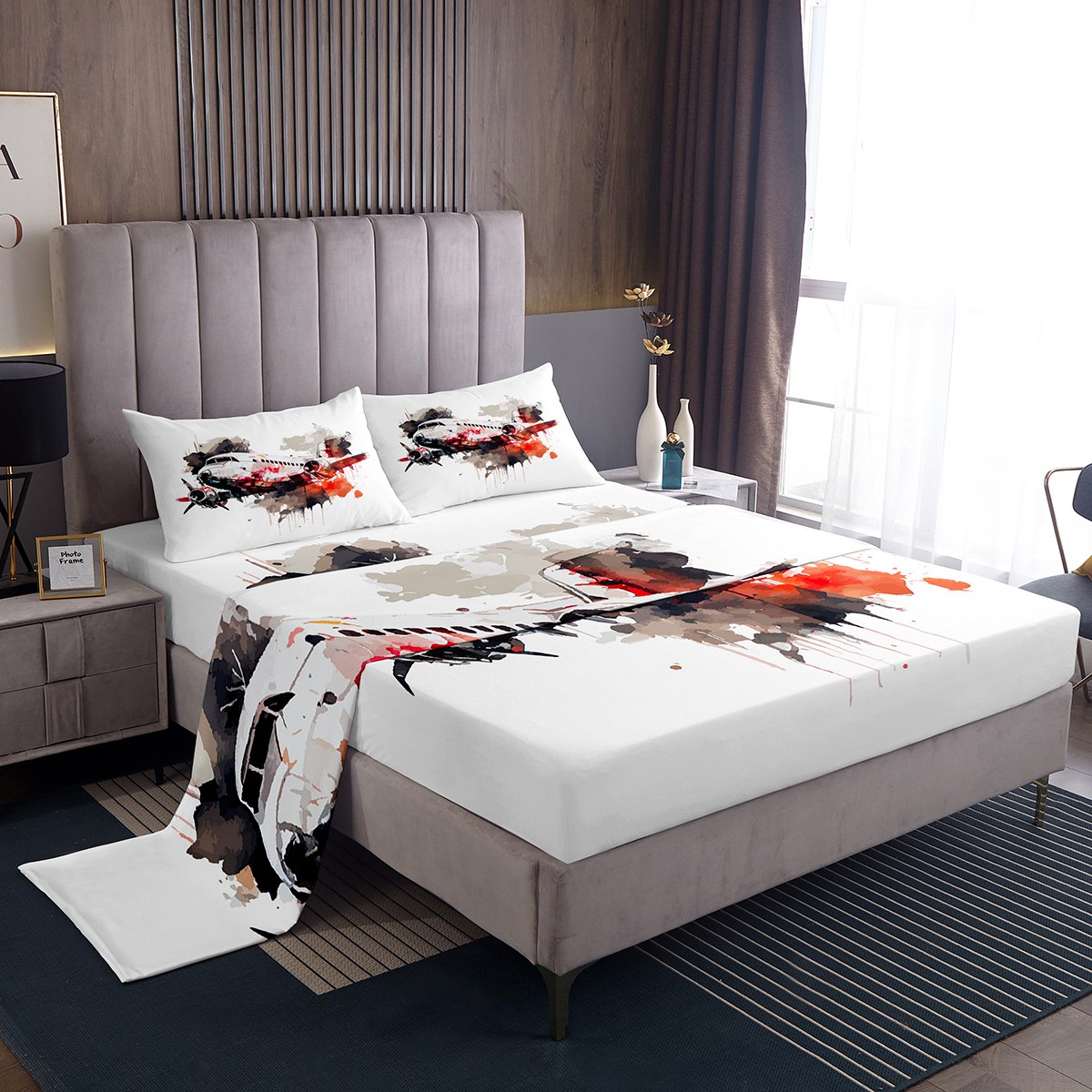 Airplane Sheet Set Aircraft Plane Transportation Bed Sheets Set King ...