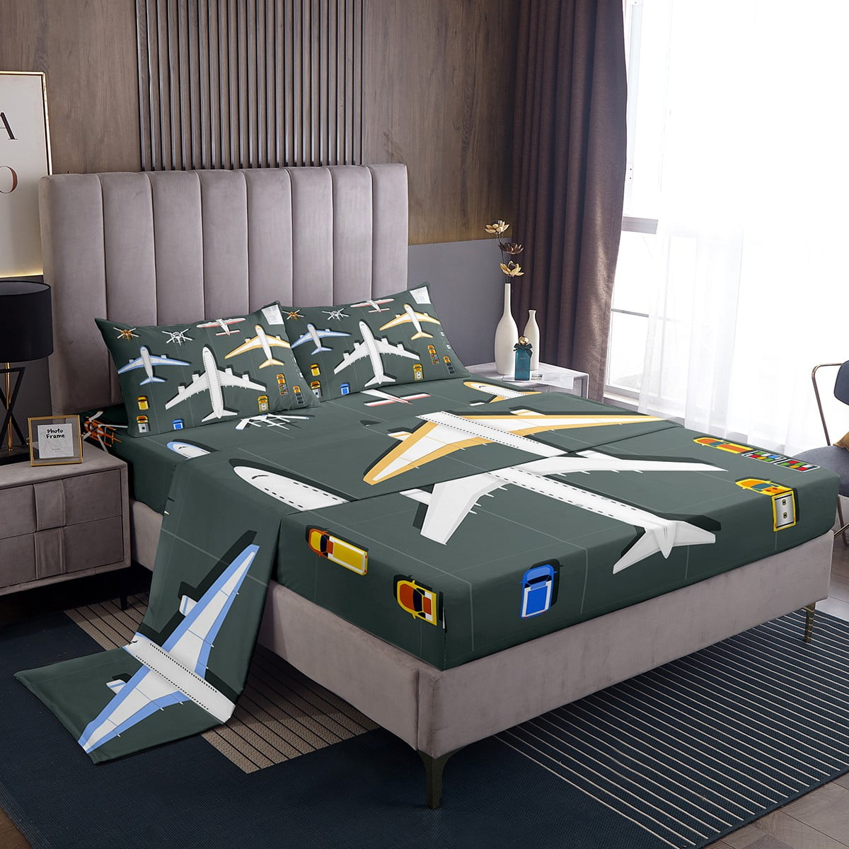Airplane Sheet Set Cars Helicopter Aircraft Toddler Bed Sheets Set Twin ...