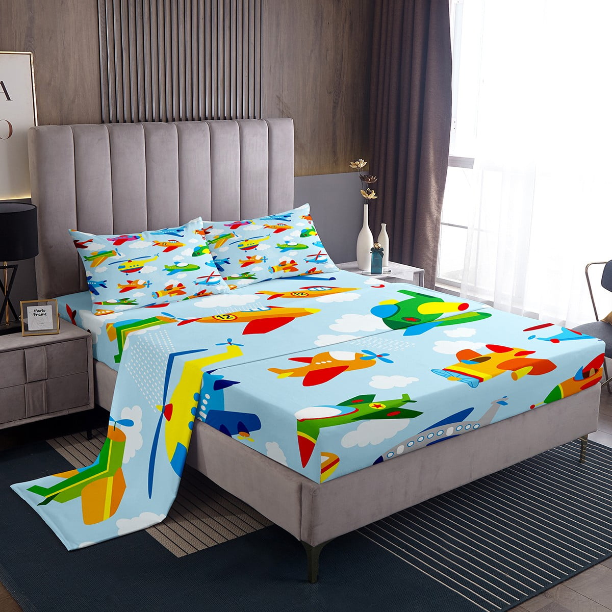 Airplane Sheet Set Multicolor Aircraft Bed Sheets Set Full,Watercolor ...
