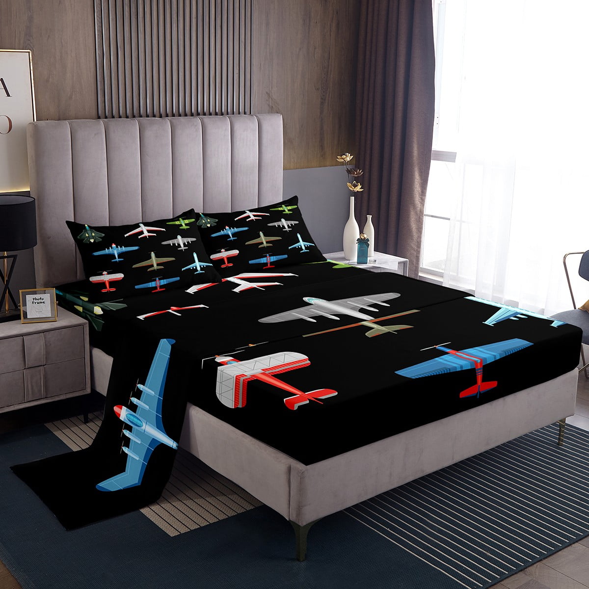 Airplane Sheet Set Vintage Aircraft Bed Sheets Set Full,Fighter Plane ...