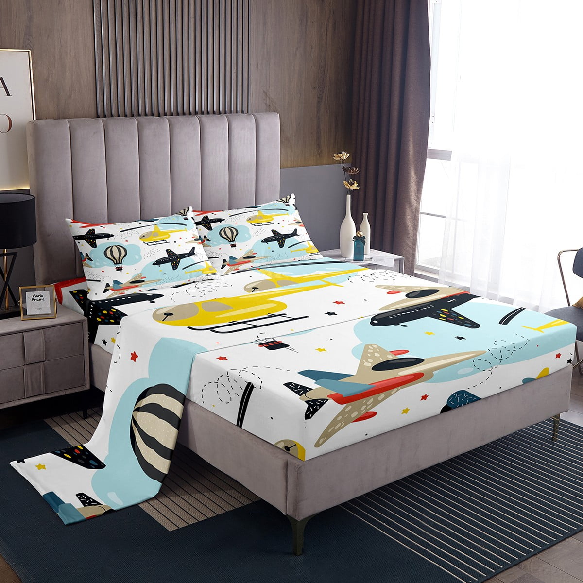 Airplane Sheet Set Watercolor Aircraft Sheets Twin,Cartoon Fighter ...