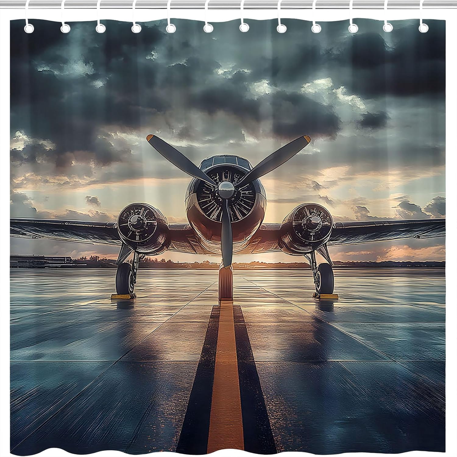 Airplane Shower Curtain Vintage Aircraft Flying Air Force Runway ...
