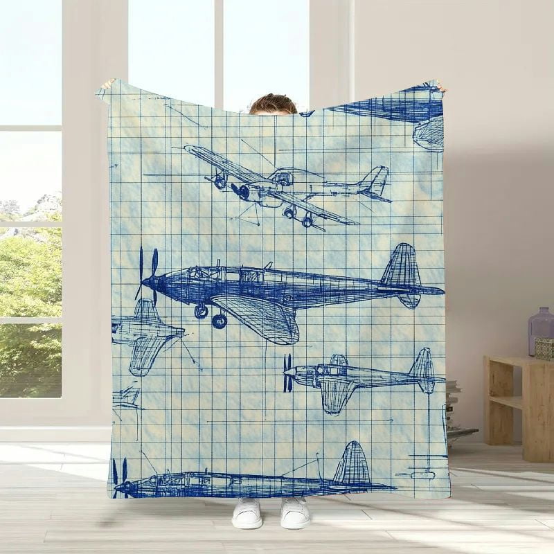 Airplane Soft Flannel Throw Blanket, Old Airplane Drawings Classic ...