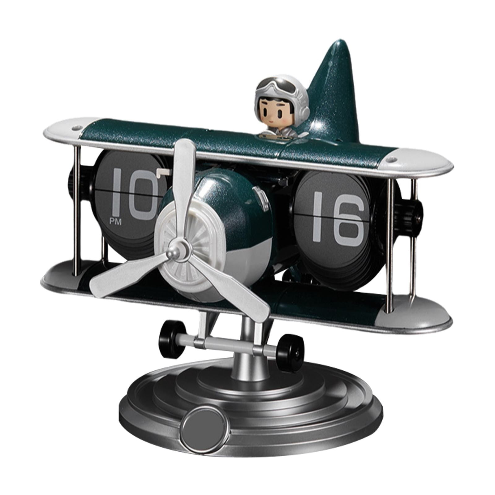 Airplane Statue Flipping Clock Ornament Green Time Flying Airplane Flip ...