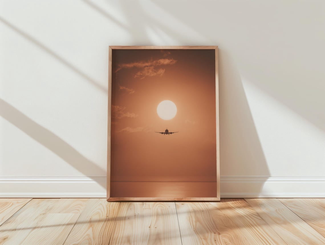 Airplane Sun Modern Orange Sky Ocean View, Unframed Canvas - Walmart.com