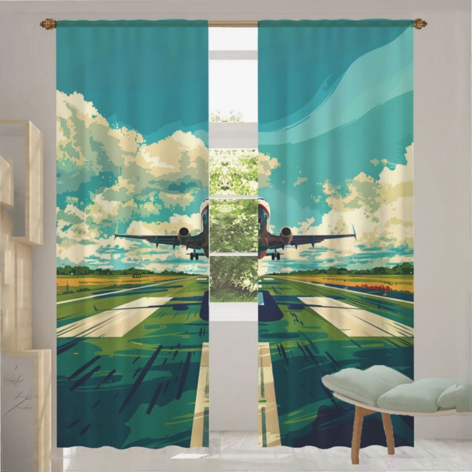 Airplane Takeoff (10) Curtain For Living Room Bedroom Kitchen Window ...