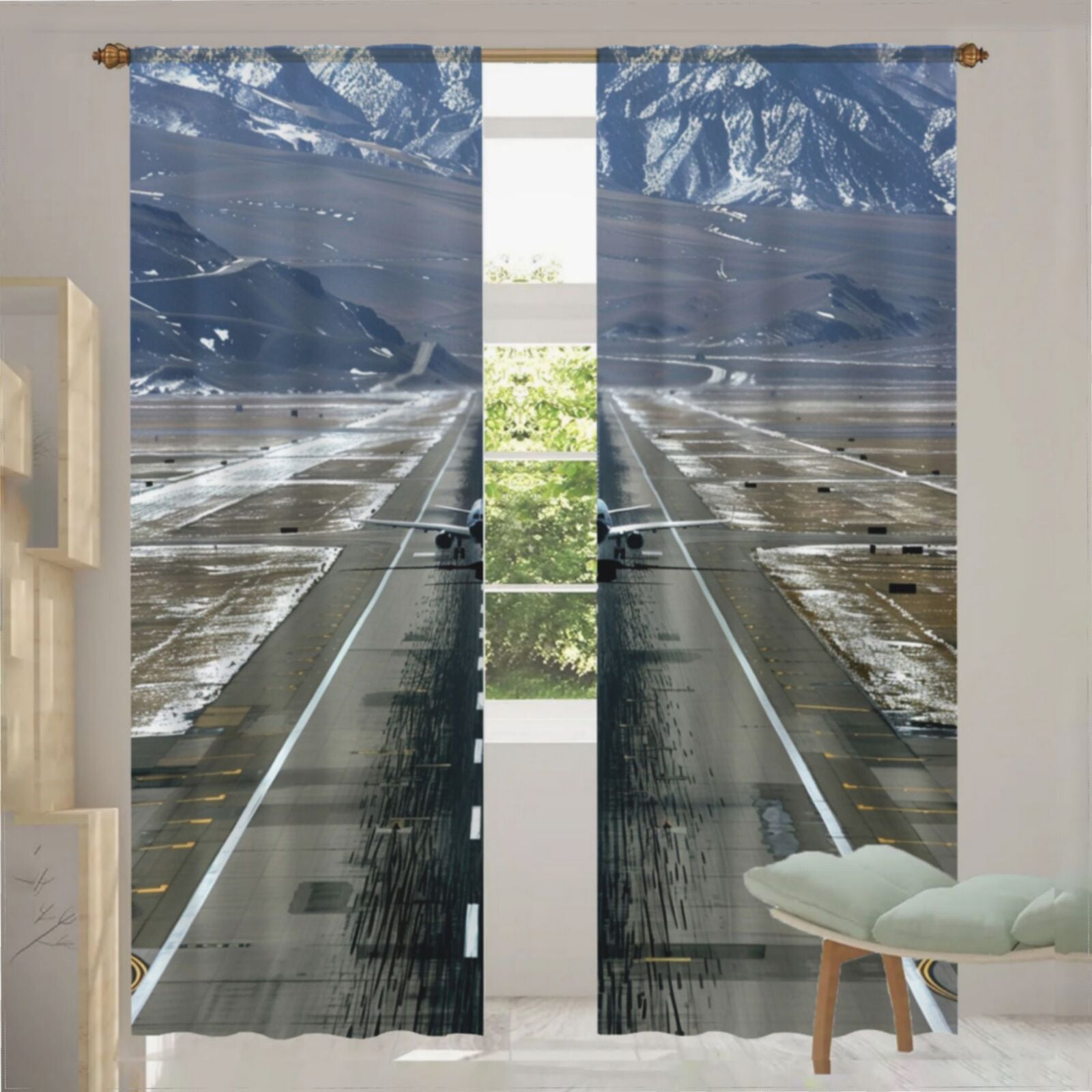 Airplane Takeoff (107) Tulle Curtain for Living Room Bedroom Decor ...