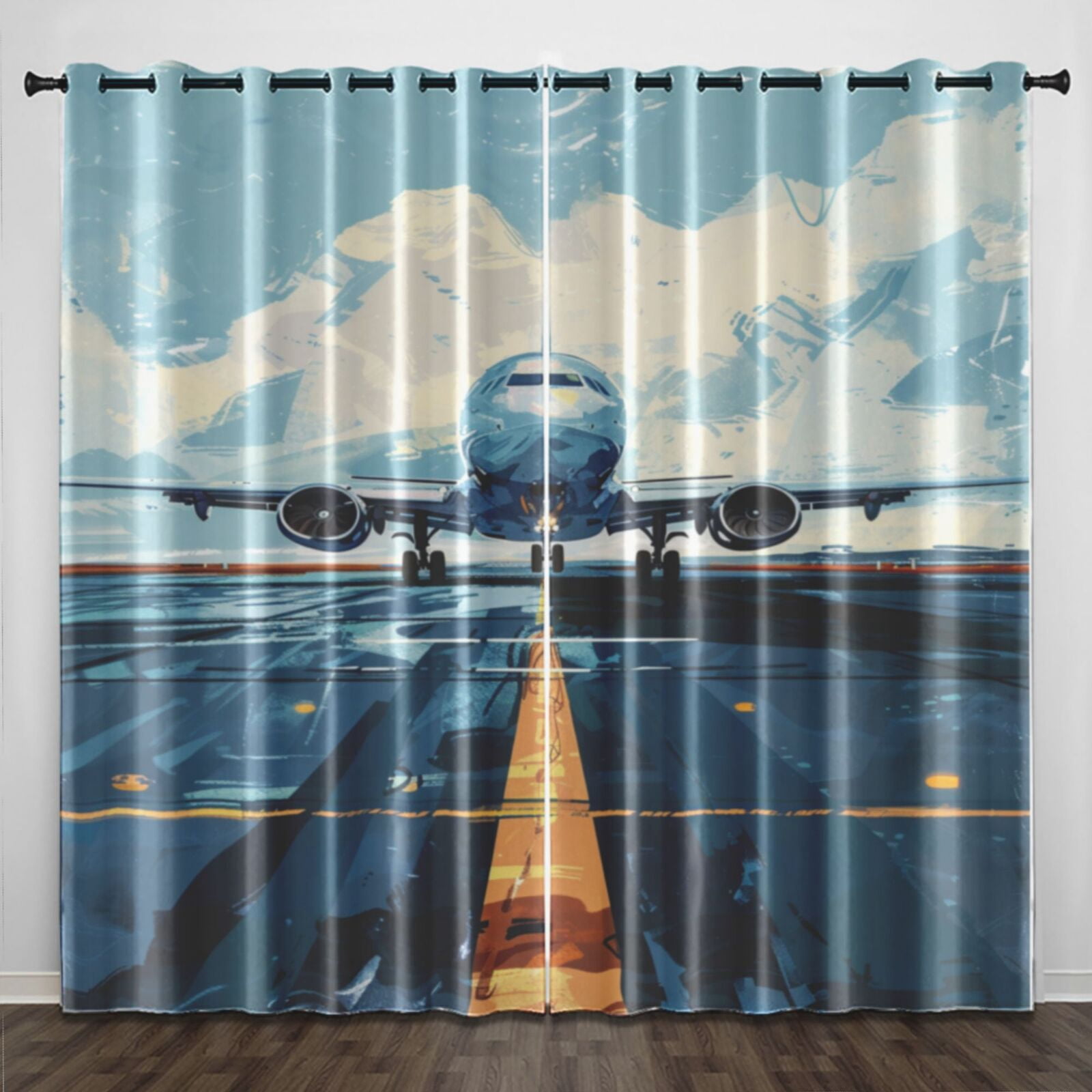 Airplane Takeoff (20) Curtains 2 Panels Set Blackout For Bedroom Living ...