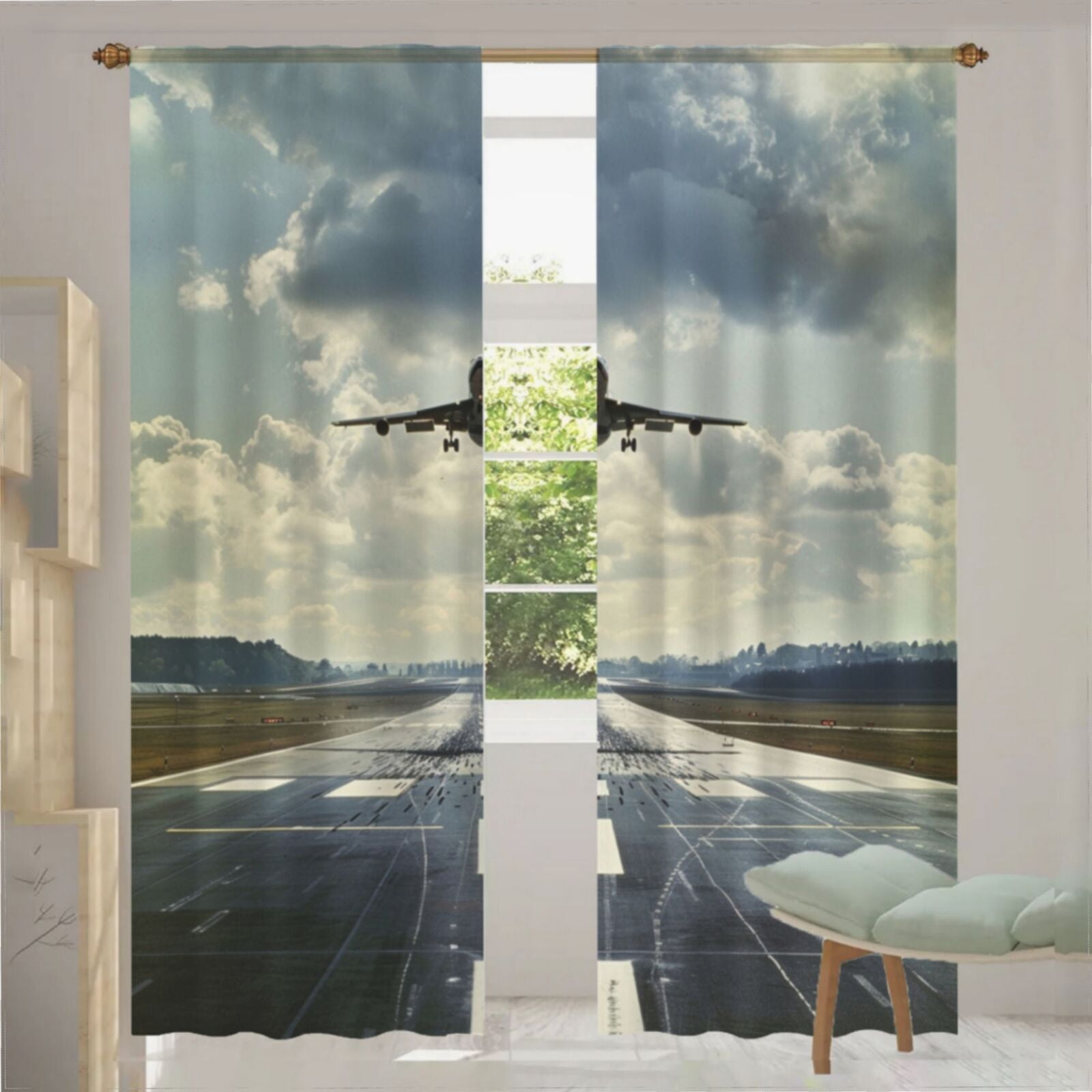 Airplane Takeoff (31) Tulle Curtain for Living Room Bedroom Decor Sheer ...