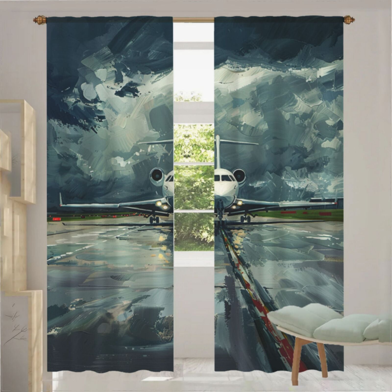 Airplane Takeoff (4) Tulle Curtain for Living Room Bedroom Decor Sheer ...