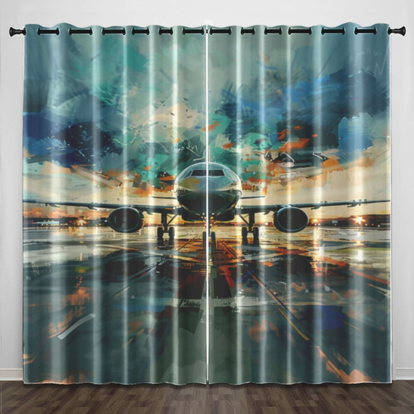 Airplane Takeoff (40) Curtains 2 Panels Set Blackout For Bedroom Living ...