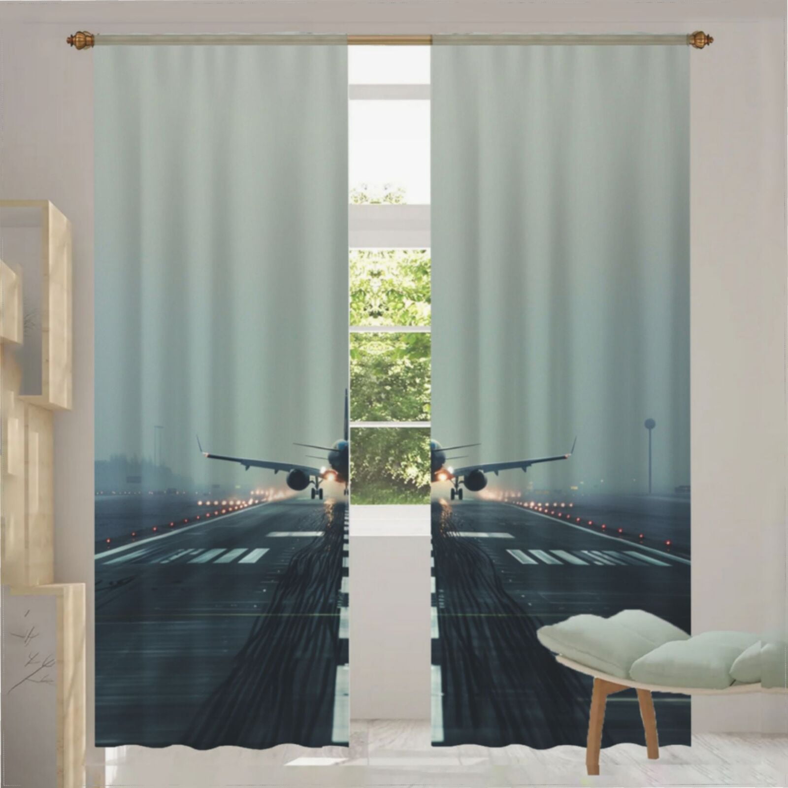 Airplane Takeoff (5) Tulle Curtain for Living Room Bedroom Decor Sheer ...