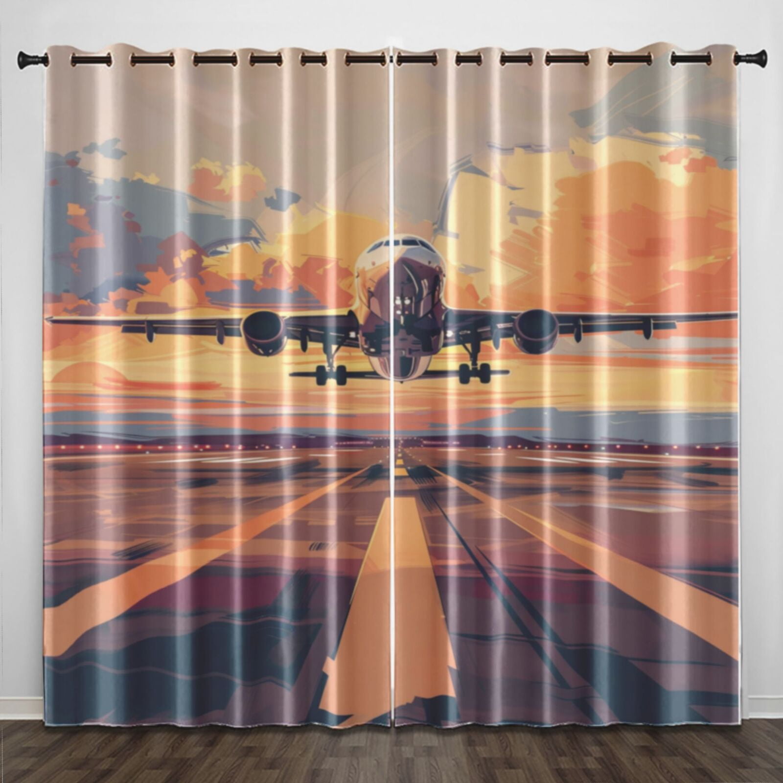 Airplane Takeoff (6) Curtains 2 Panels Set Blackout For Bedroom Living ...