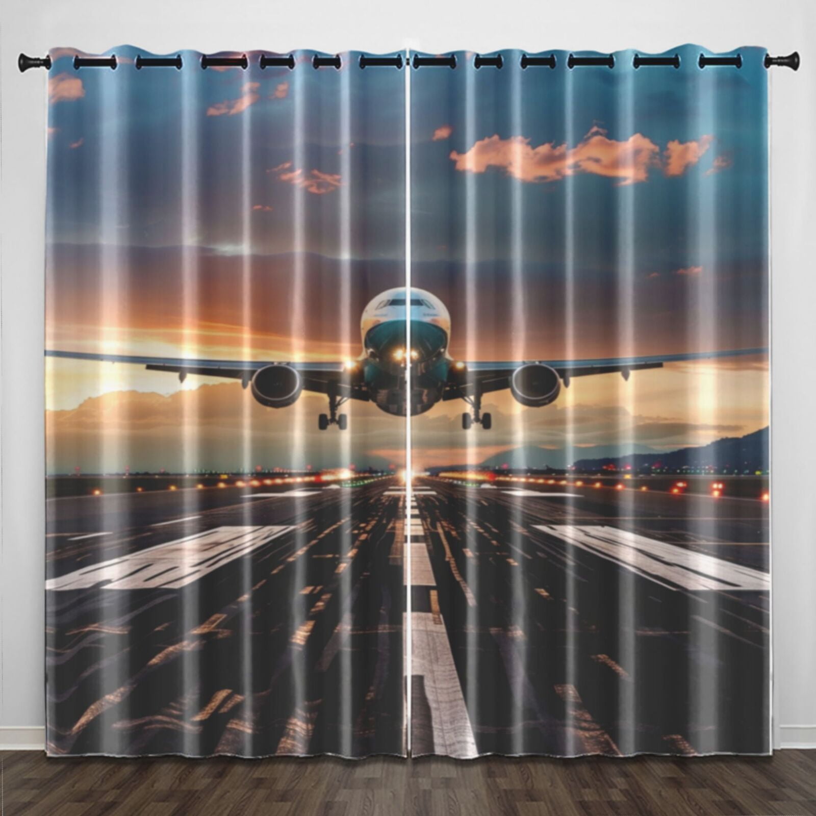 Airplane Takeoff (60) Curtains 2 Panels Set Blackout For Bedroom Living ...
