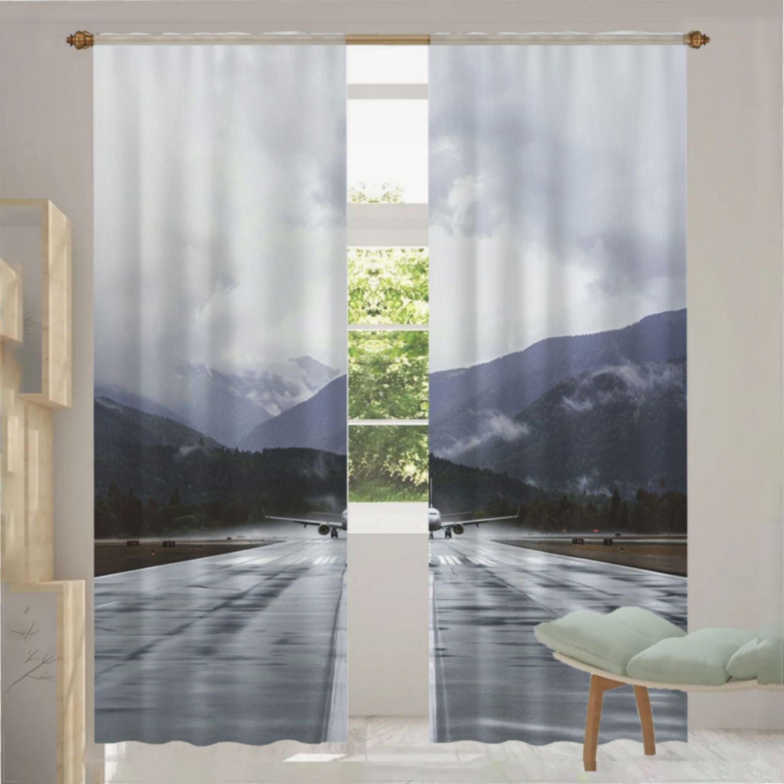 Airplane Takeoff (72) Voile Sheer Curtains Living Room Window Chiffon ...