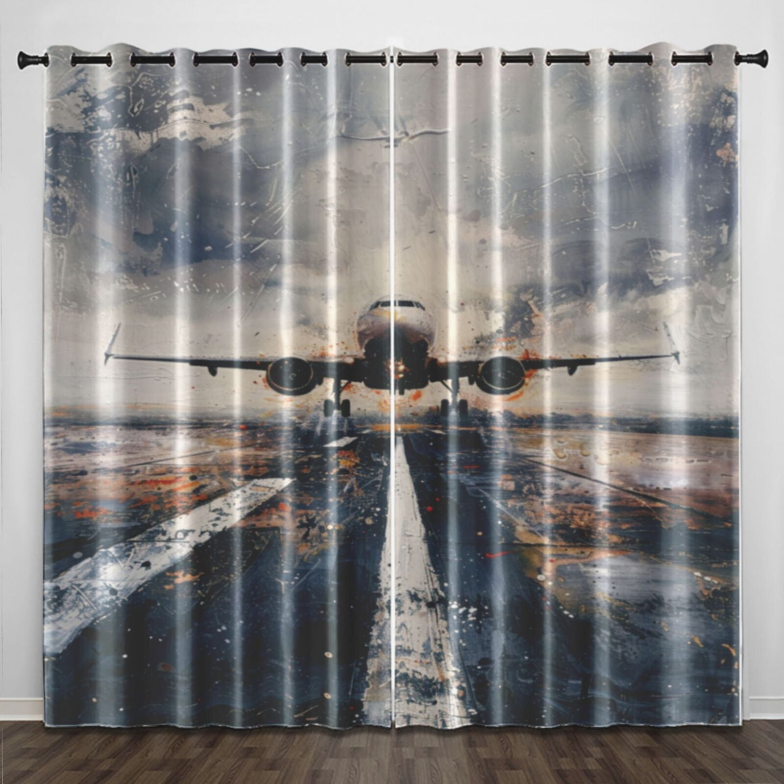Airplane Takeoff (73) Curtains 2 Panels Set Blackout For Bedroom Living ...